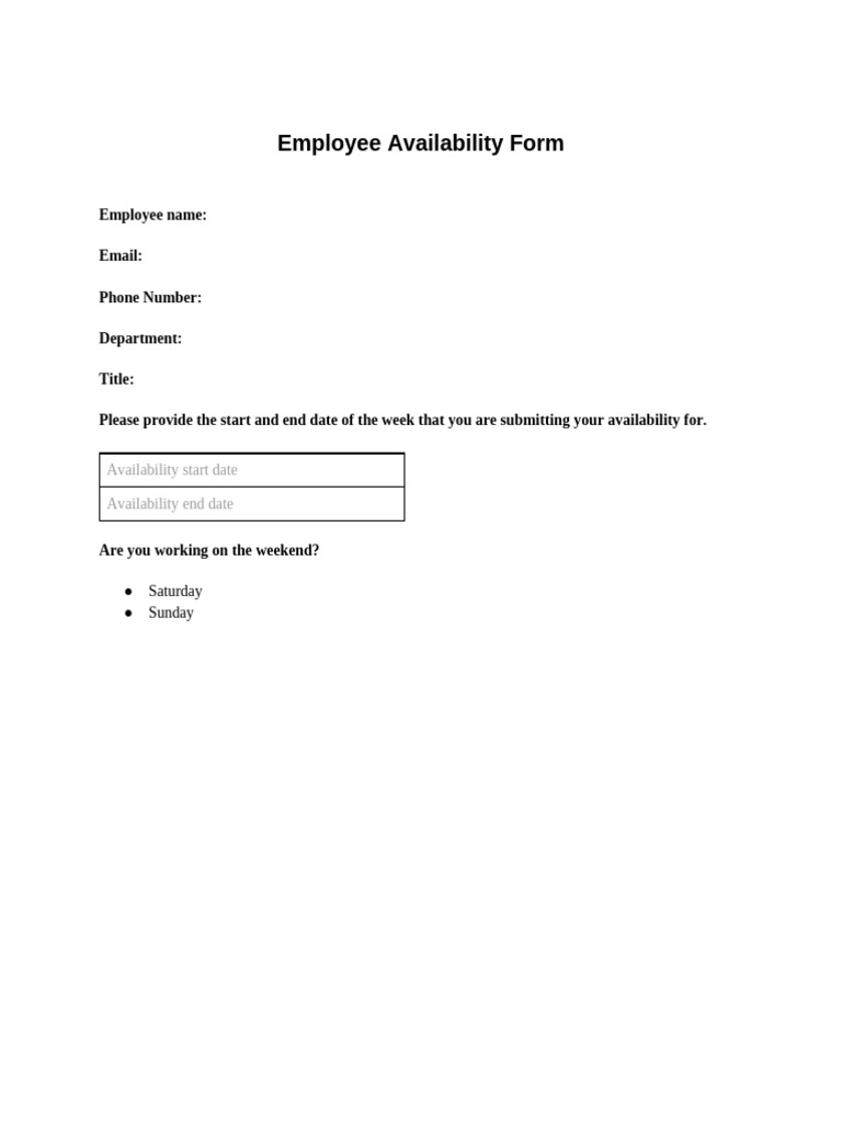 Employee Availability Form | PDF