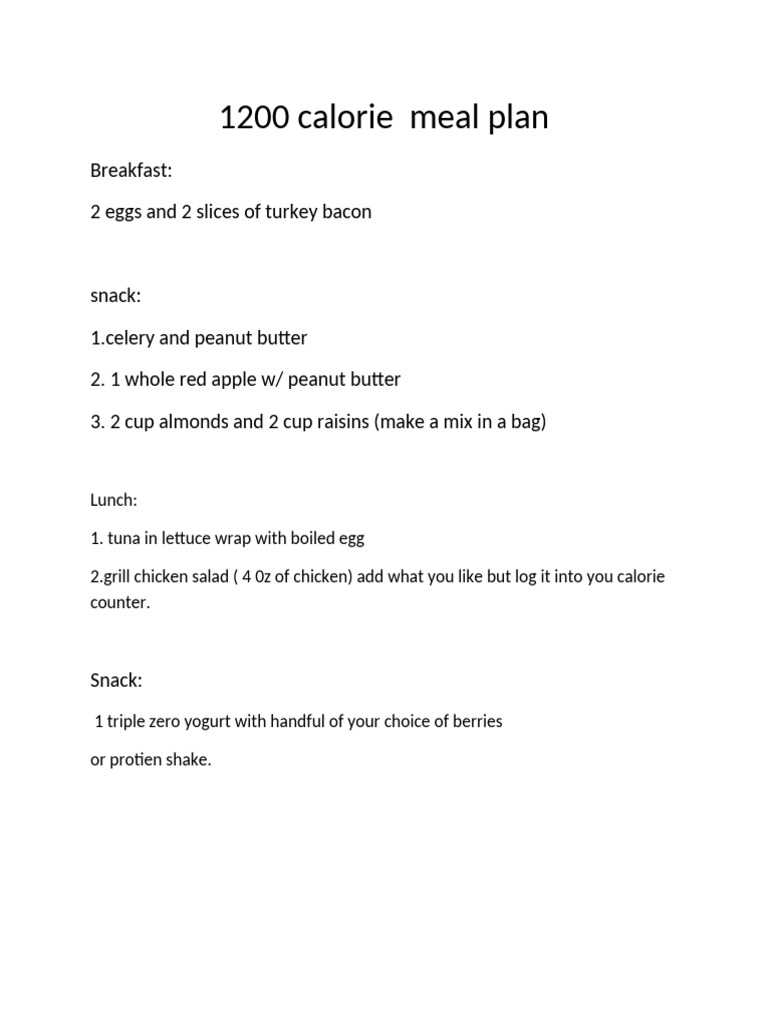 1200 Calorie Meal Plan Overview | PDF