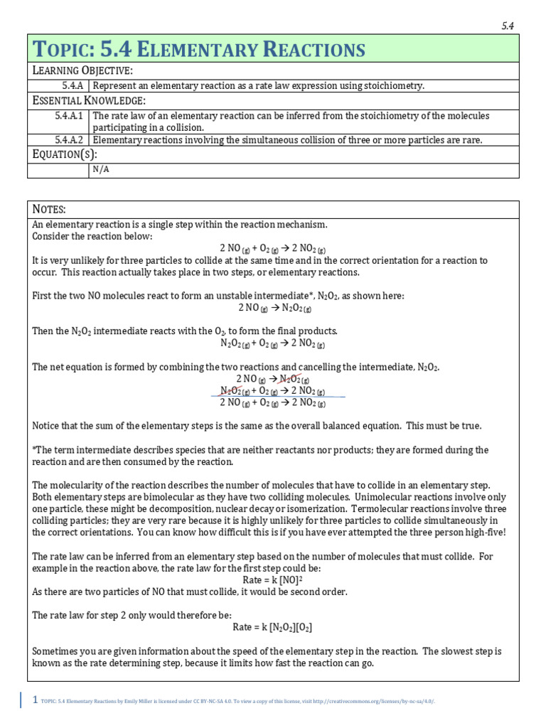 5.4 Elementary Reactions Student | PDF | Reaction Rate | Chemical Reactions