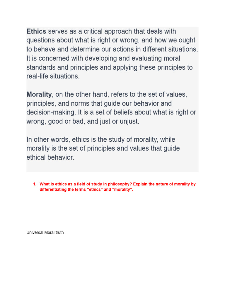 Understanding Ethics and Morality Concepts | PDF | Morality | Virtue Ethics