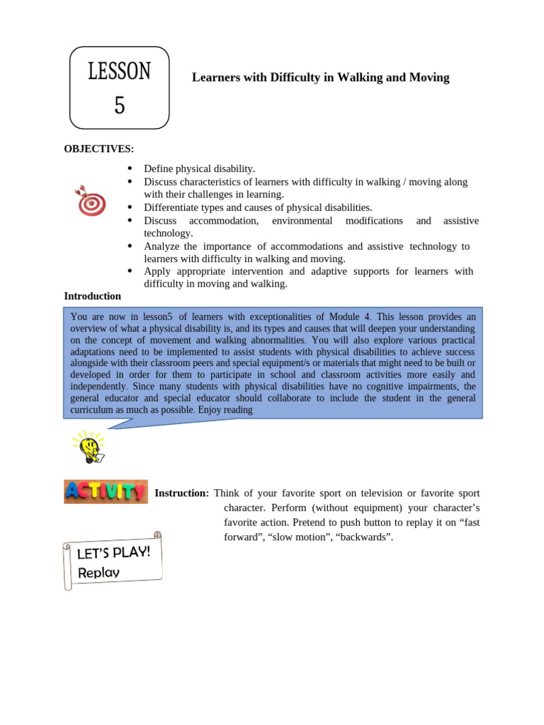 Week 16 - Module 4 Lesson 5 | PDF | Cerebral Palsy | Disability