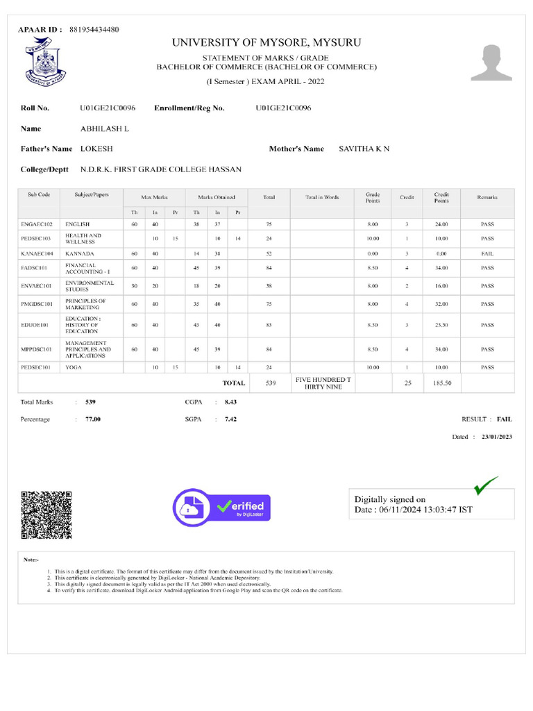 Degree Mark Sheets | PDF