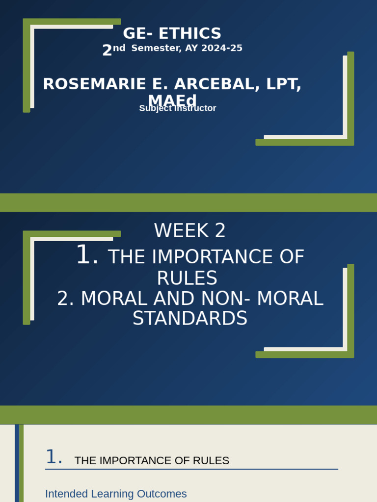 Ge - Ethics - Lesson 1 & 2 - Importance of Rules - Moral and Non-Moral Standards | PDF ...