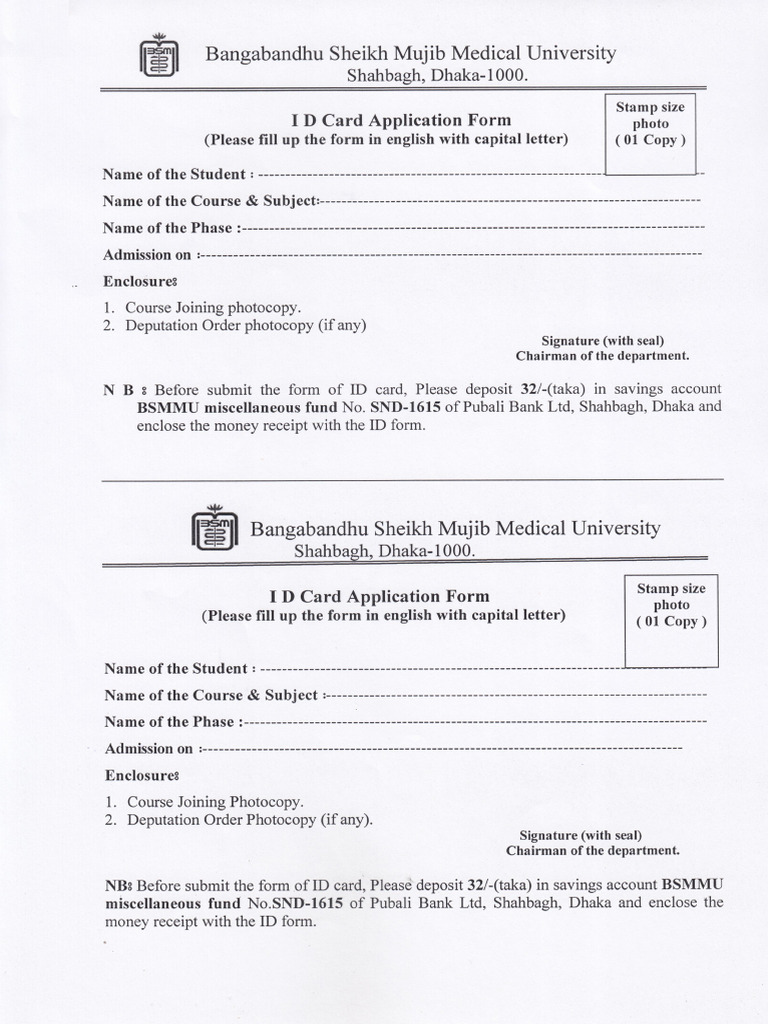 Id Card Application Form (Student) | PDF