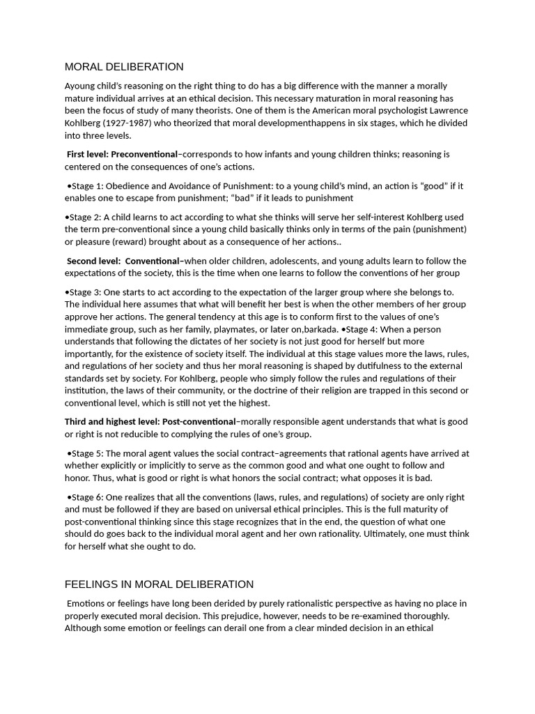 MORAL DELIBERATION Ricamore | PDF | Social Psychology | Cognition