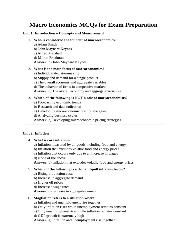 Macro Economics MCQs SEM IV | PDF | Inflation | Macroeconomics