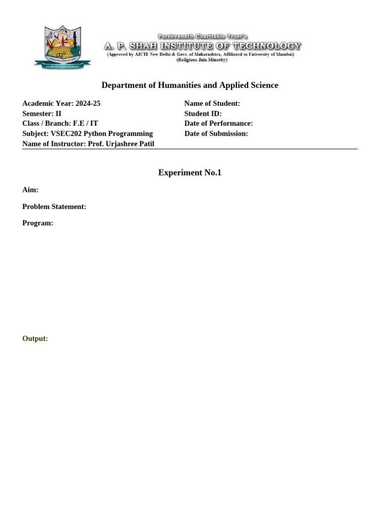 Standard Output Template For Submission | PDF