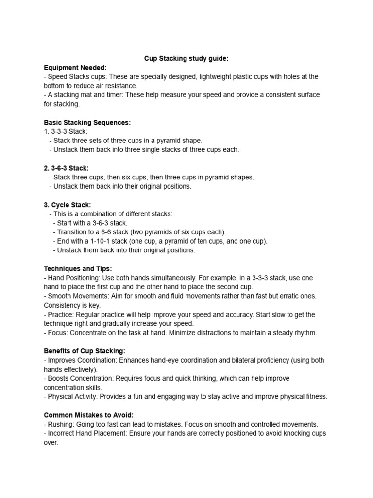cup stacking study guide. (1) | PDF
