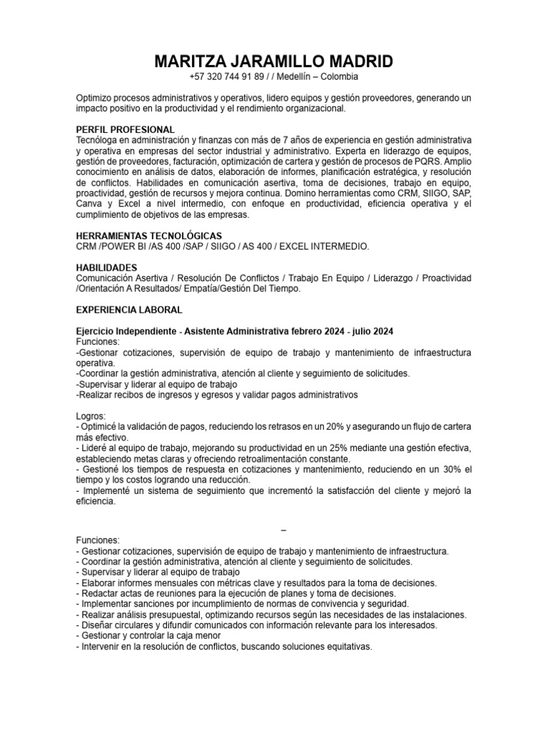 Maritza Jaramillo Madrid: Perfil Profesional | PDF | Planificación ...