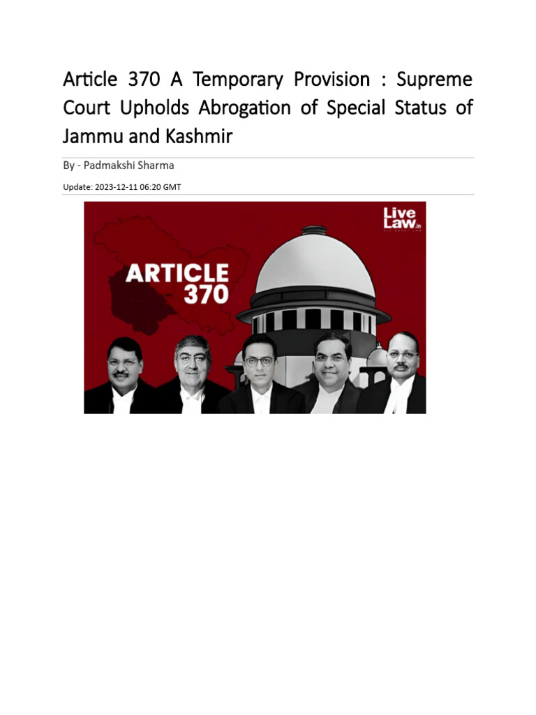 Article 370 A Temporary Provision - Supreme Court | PDF | Government ...