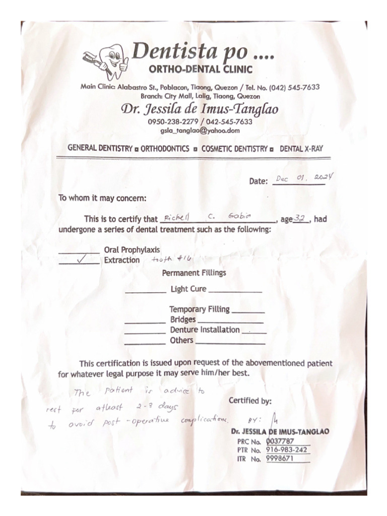 Dental Certificate | PDF