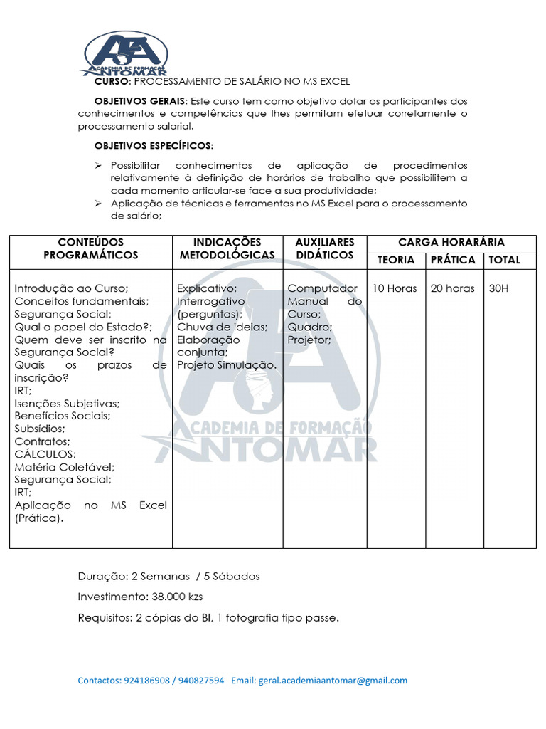 Grelha Curricular Processamento Salarial | PDF
