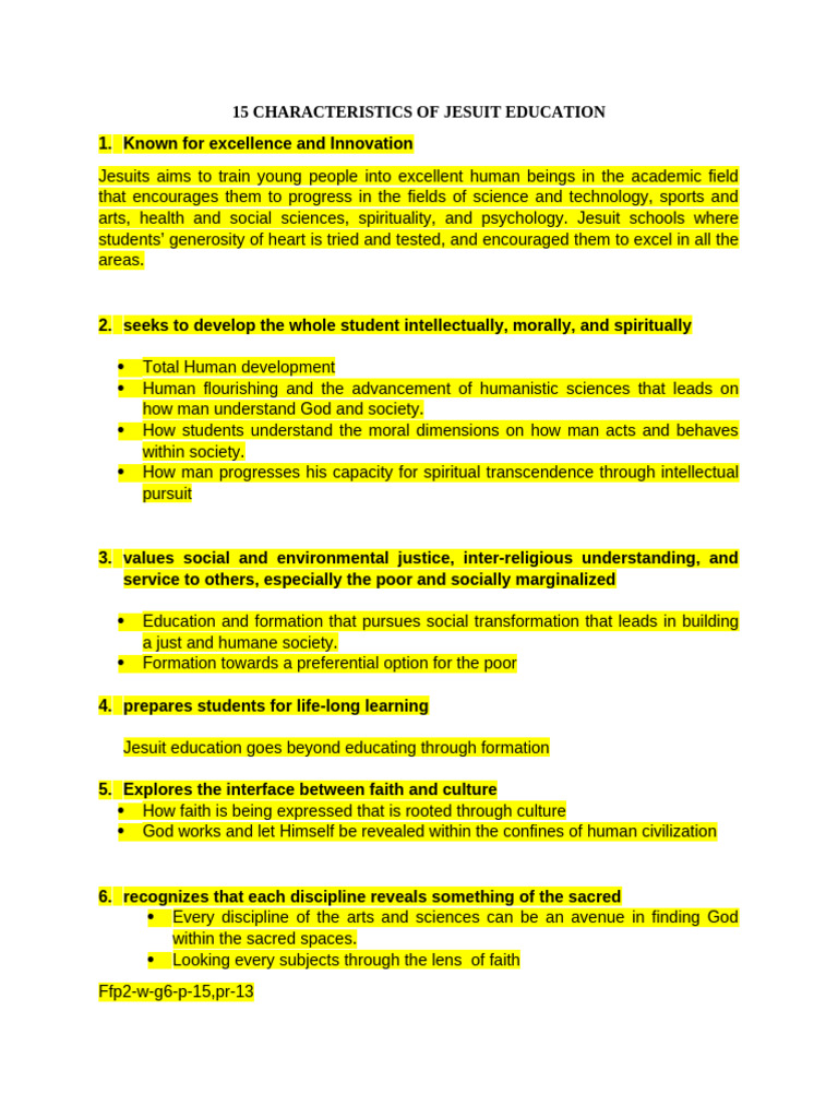 15 Characteristics of Jesuit Education | PDF | Spirituality | Science