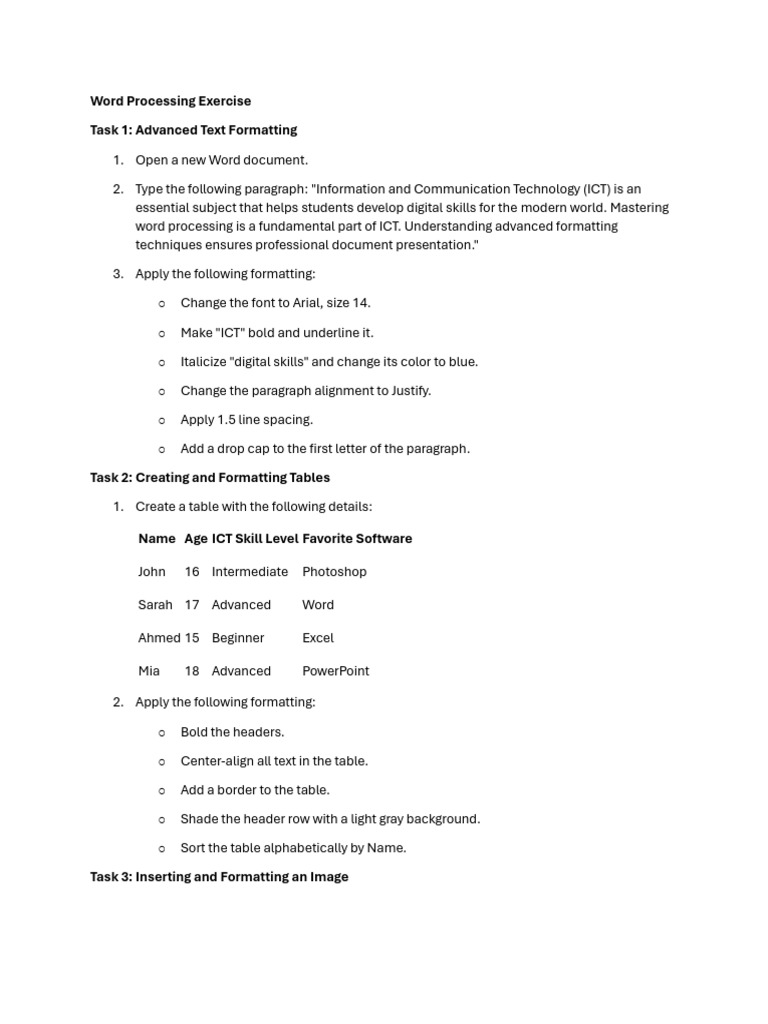 ICT Word Processing Exercise | PDF | Graphic Design | Typography
