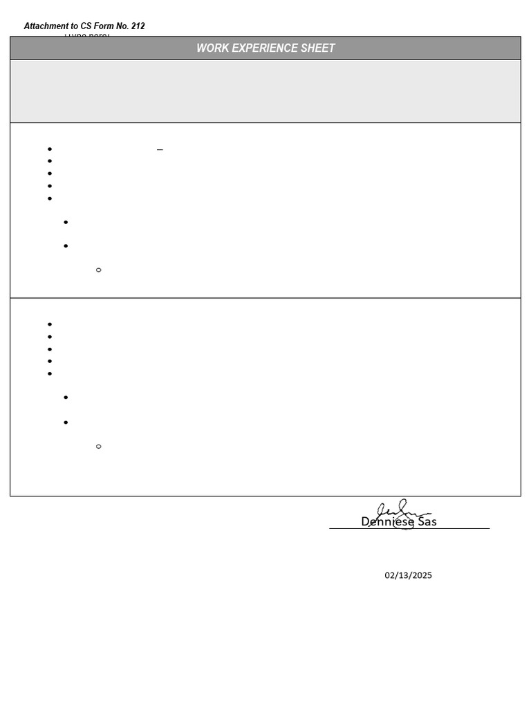 Work Experience Sheet for Denniese Sas | PDF