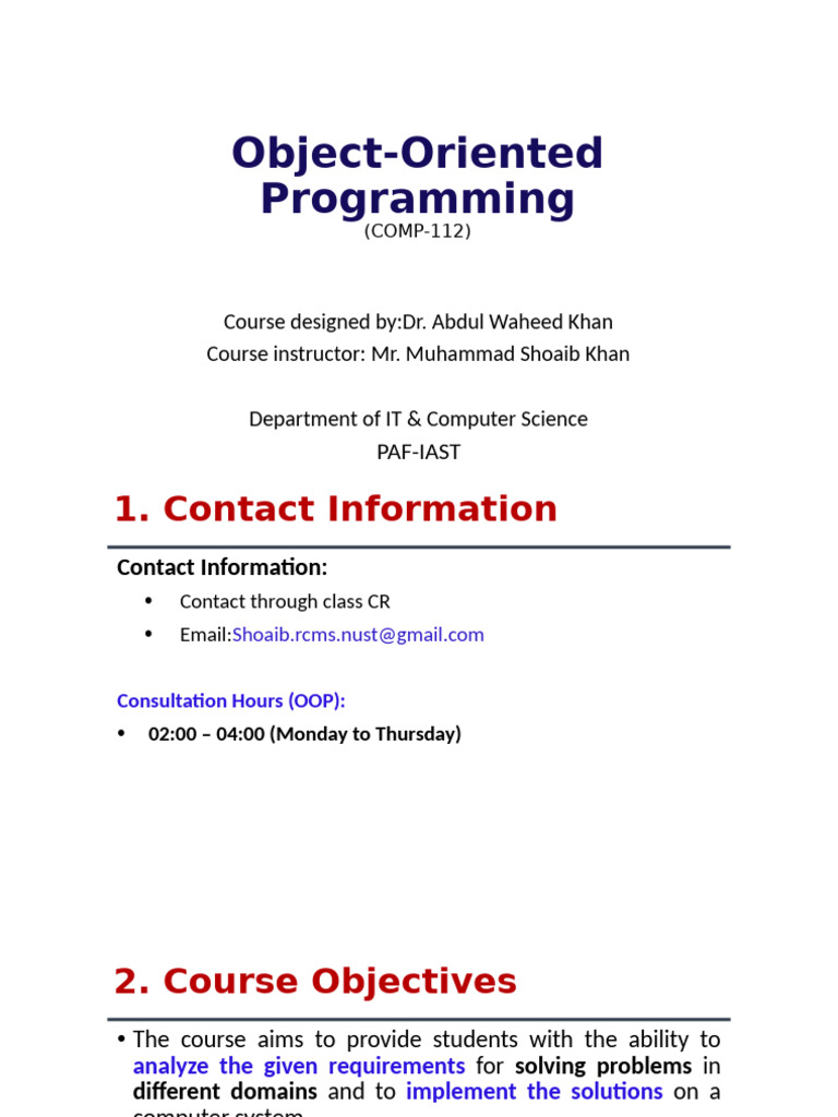 Object-Oriented Programming Course Overview | PDF | Object Oriented ...