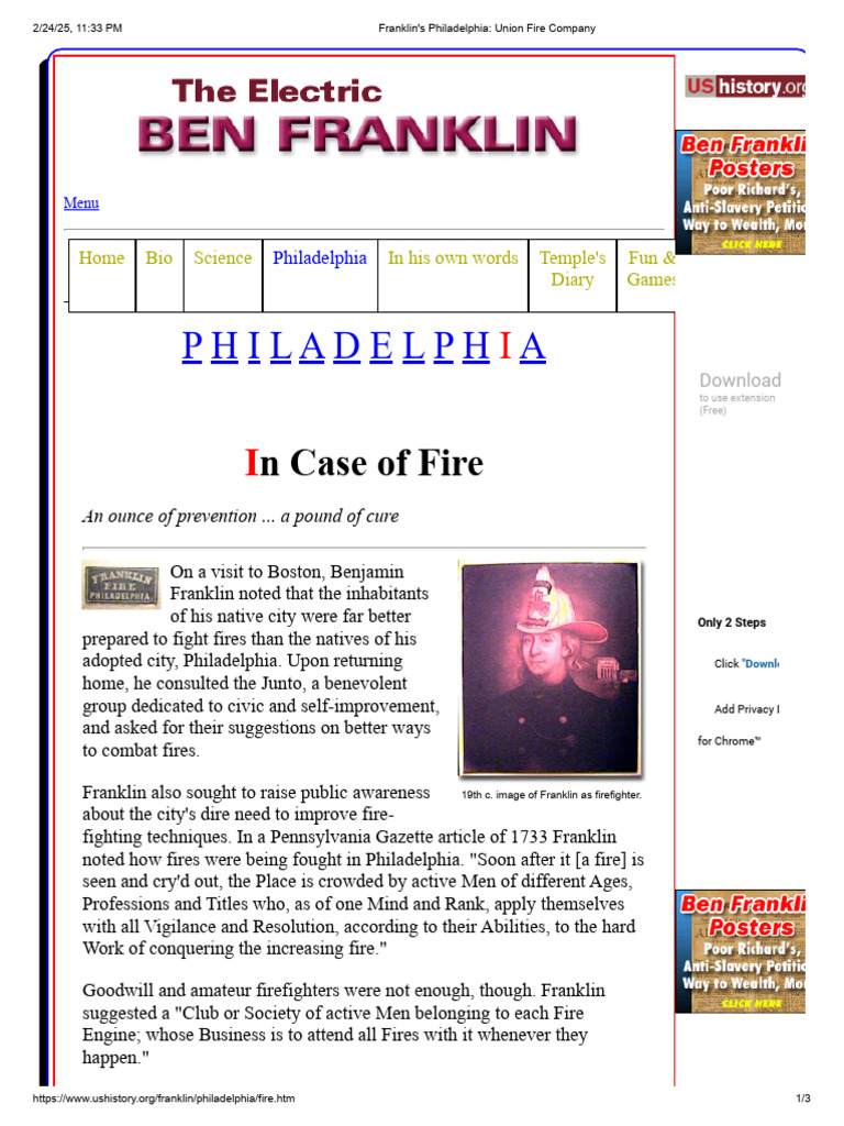 Franklin's Union Fire Company Origins | PDF