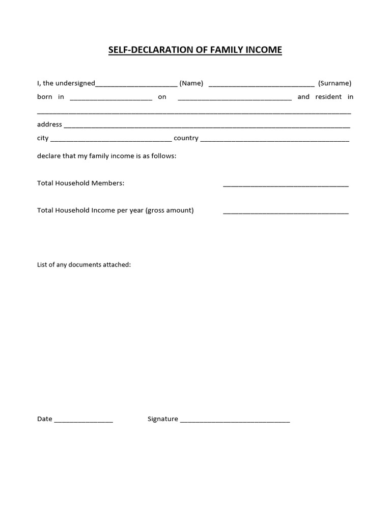 Family Income Self Declaration Form 2014 | PDF