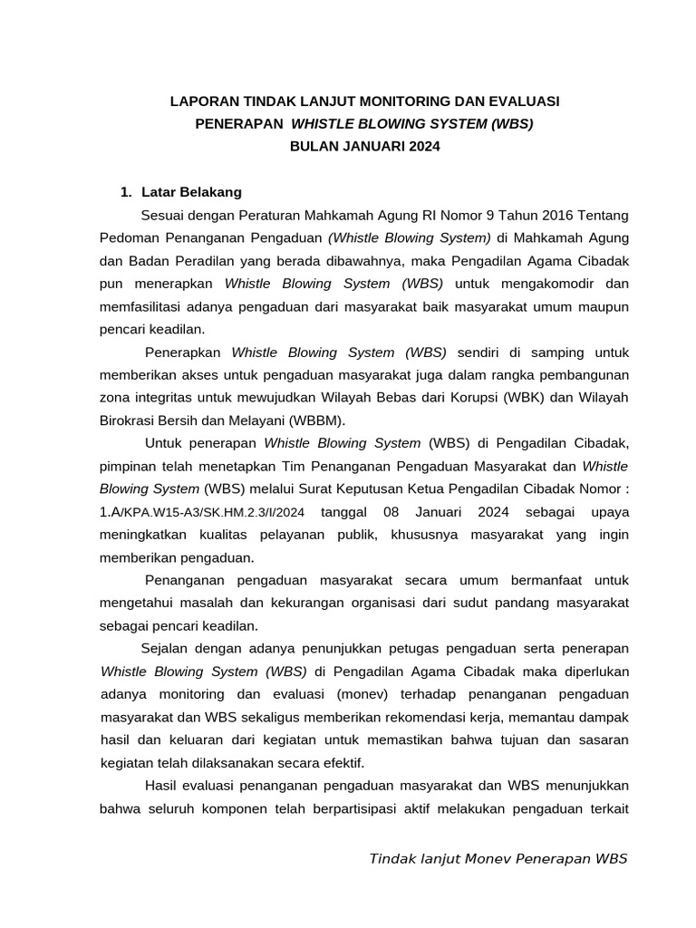 TINDAK LANJUT MONEV WBS Edit | PDF