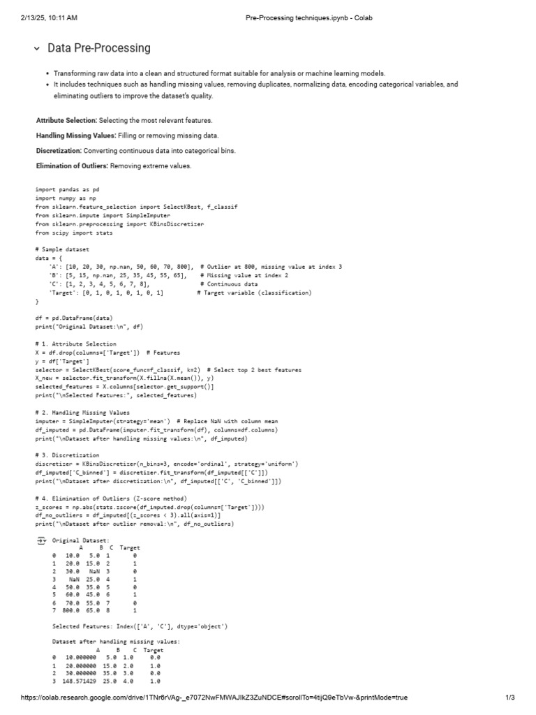 Pre-Processing techniques.ipynb - Colab | PDF | Data | Applied Mathematics