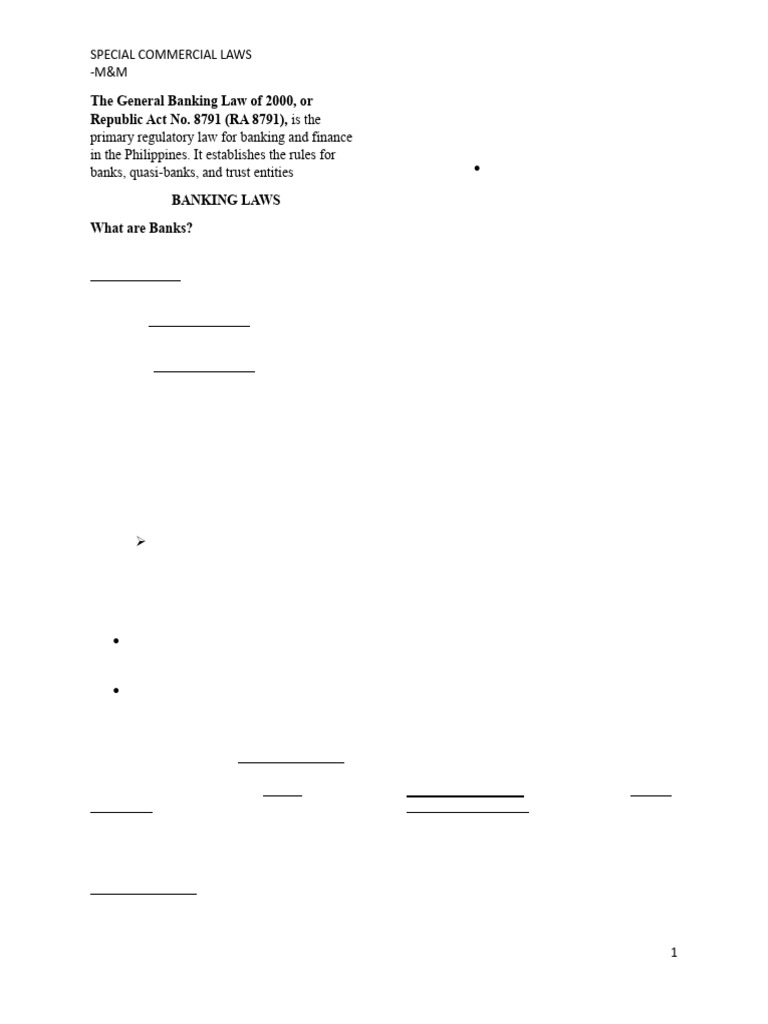 General Banking Law R A No 8791 Pdf Banks Loans