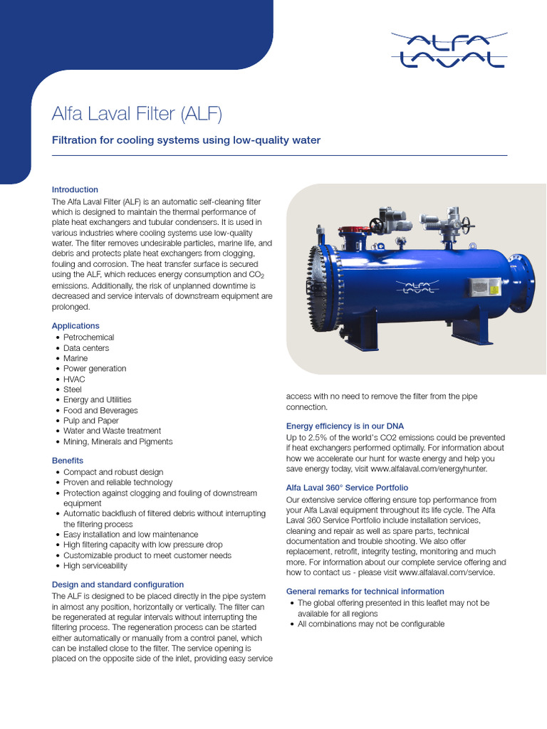 Alfa Laval ALF Filter Overview | PDF | Heat Exchanger | Mechanical ...