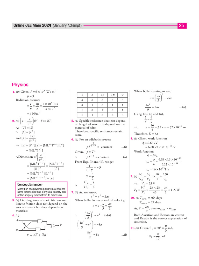27 January Shift II Physics | PDF | Physical Quantities | Physics