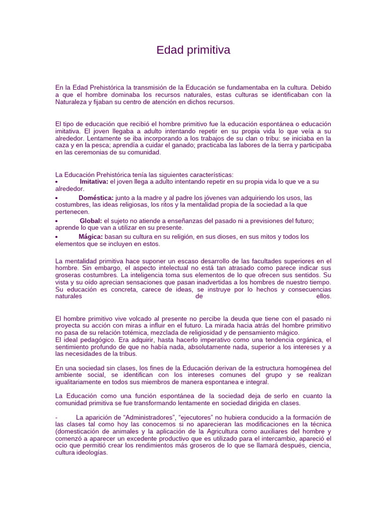 Edad Primitiva | PDF | Sociedad