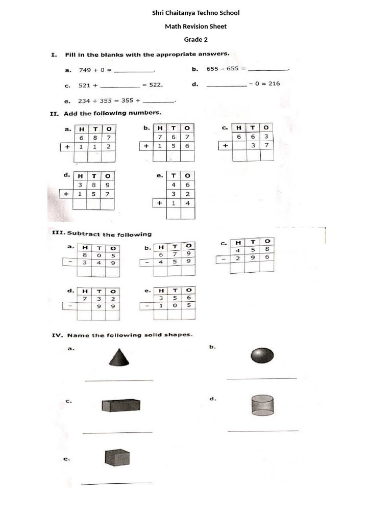 Math Revision Paper Mid-Term Grade 2 | PDF