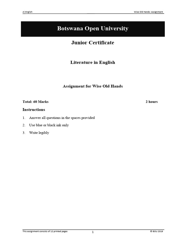 Wise Old Hands Assignment | PDF