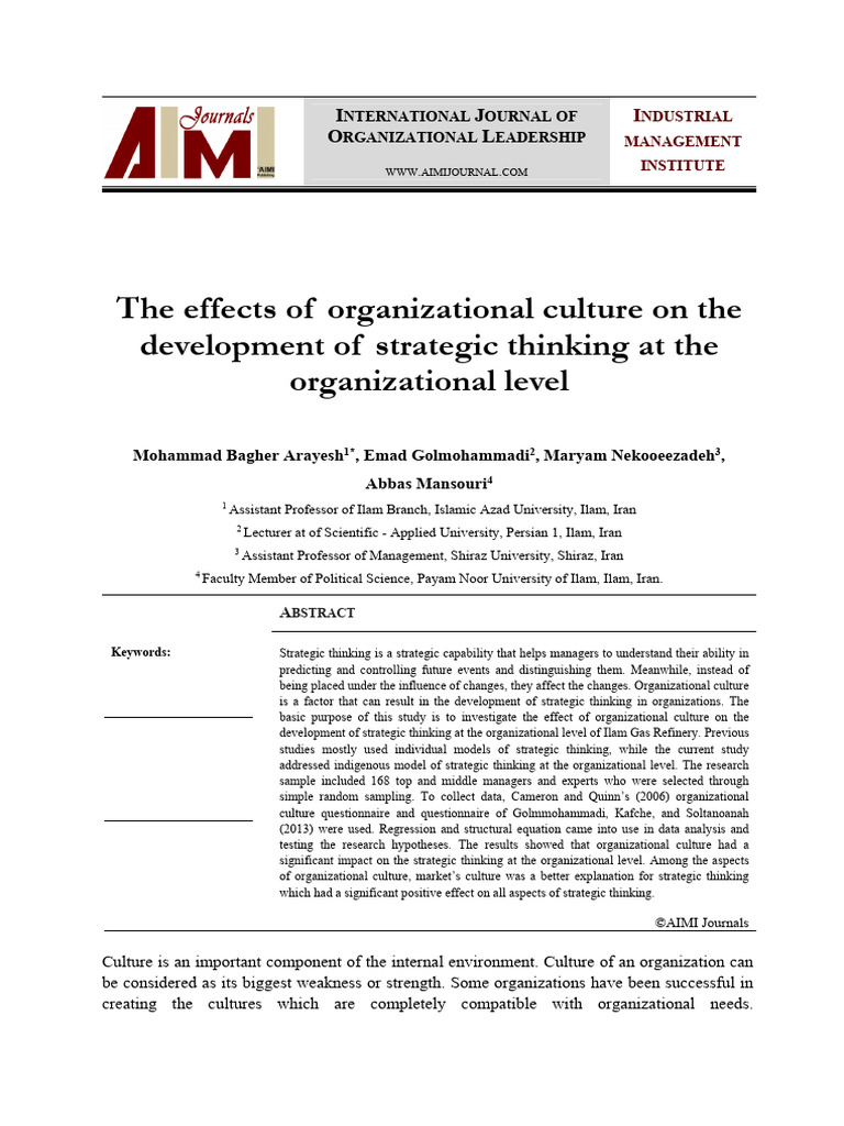 The Effects of Organizational Culture On The Development of Strategic ...