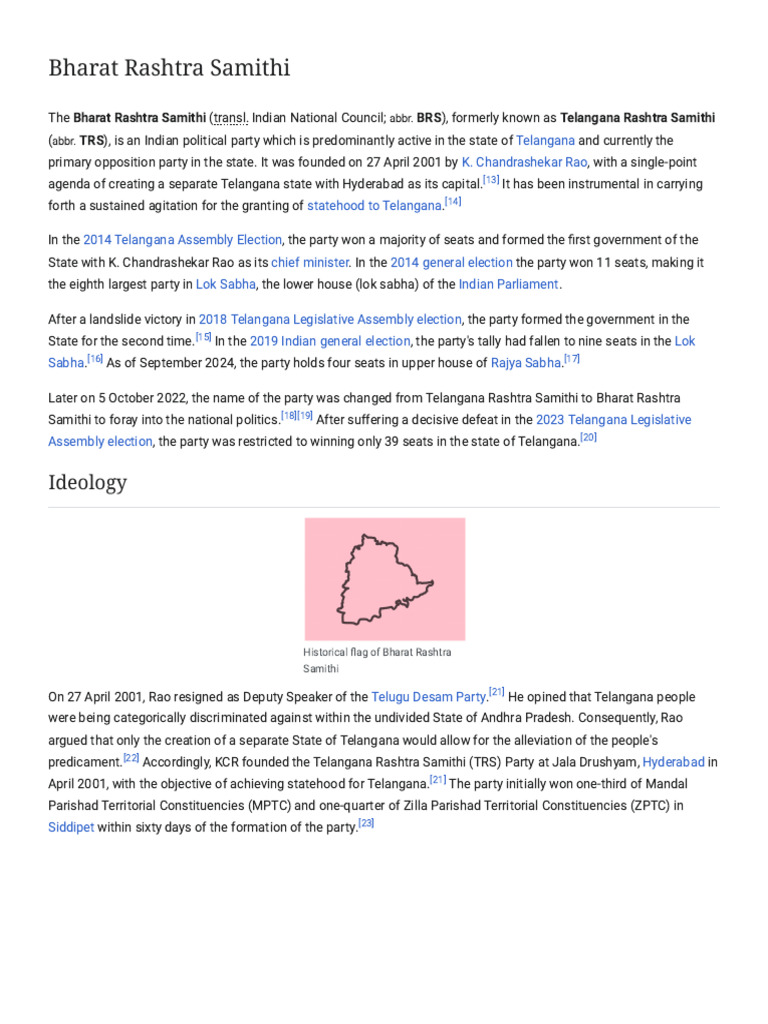 Bharat Rashtra Samithi - Wikipedia | PDF | Political Events | Democracy