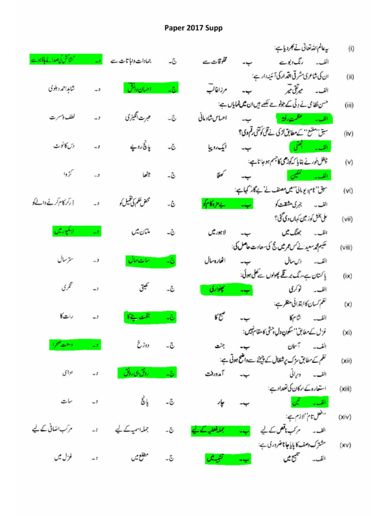 Class-10-Urdu-Past-Paper-2017S-MCQs-Solved | PDF