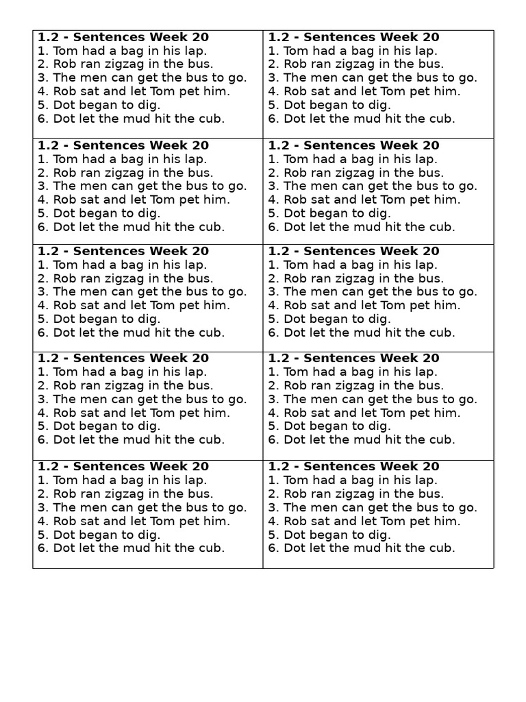 1.2 - Sentences Week 20 | PDF