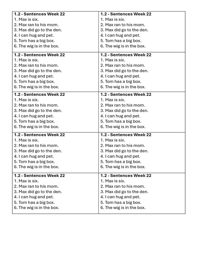 1.2 - Sentences Week 22 | PDF
