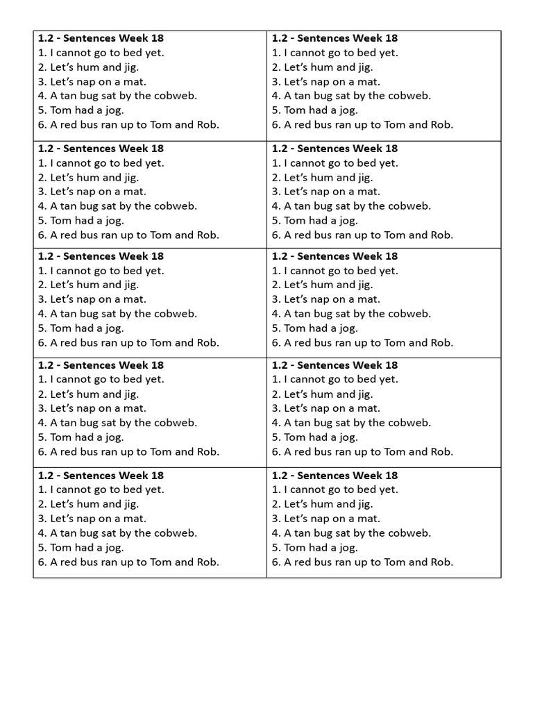 Sentences Week 18 - 1.2 | PDF