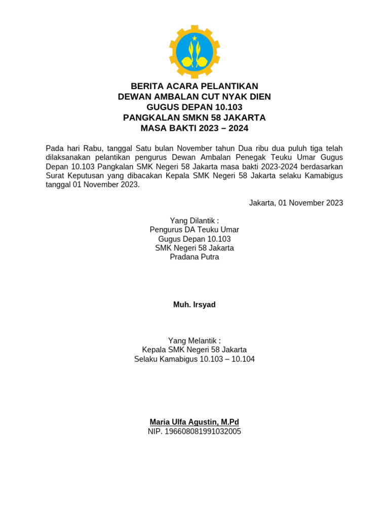 Sertijab Kamabigus (Teuku Umar) | PDF