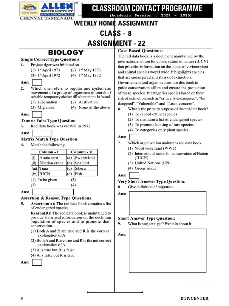Week-22 - Class-08 - Home Assign - Biology | PDF