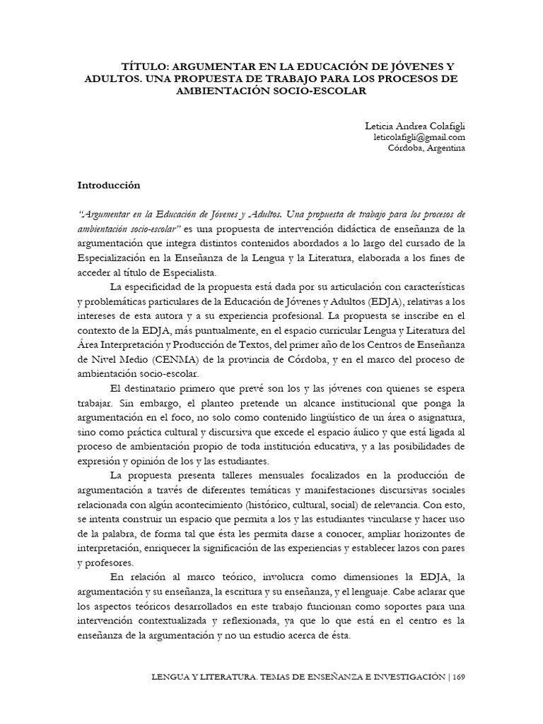 Colafigli, Leticia - Argumentar en La Educación de Jóvenes y Adultos ...
