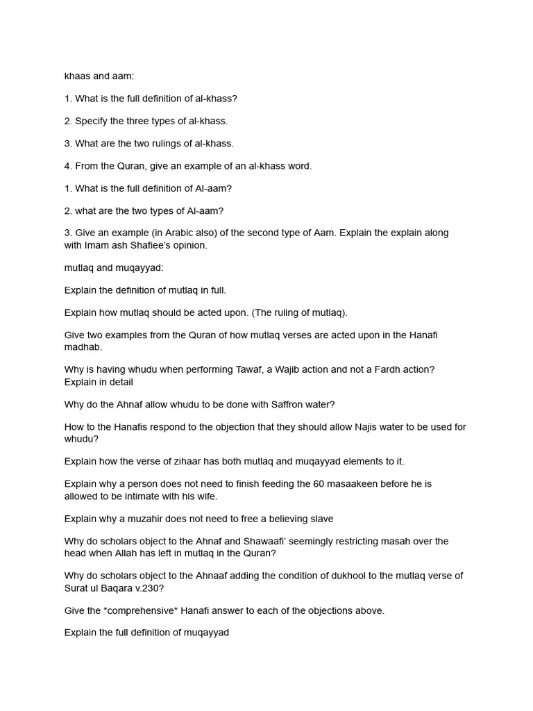 Usool Al Shashi Summary Qs | PDF | Quran | Islam