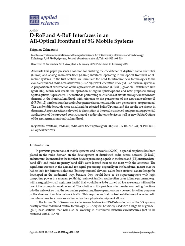D-RoF_and_A-RoF_Interfaces_in_an_All-Optical_Front | PDF | Radio ...