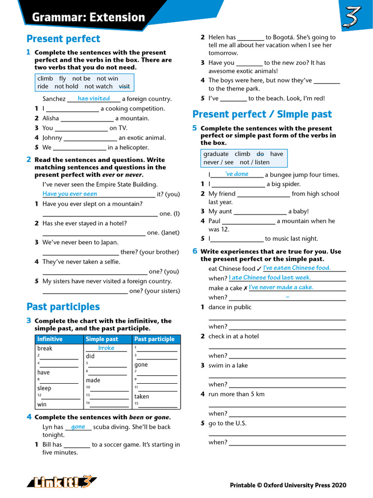 Review Unit 3 - Present Perfect - LINK IT 3 | PDF | Linguistic ...