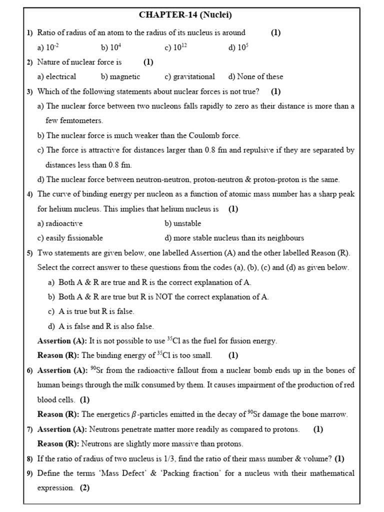 Chapter 14 (Nuclei), Date 18-01-2025 | PDF | Nuclear Physics | Nuclear ...