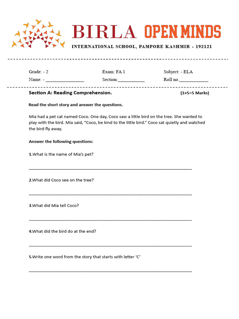 Grade 2 ELA FA1 | PDF