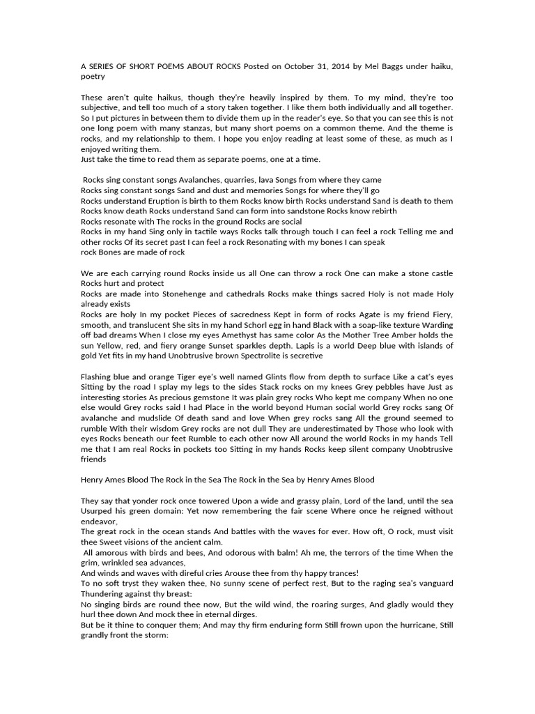 A SERIES OF SHORT POEMS ABOUT ROCKS | PDF | Rock (Geology) | Minerals