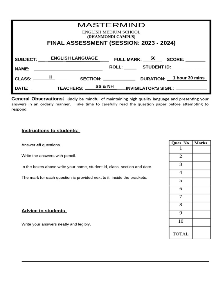 Final Assessment_English Language | PDF | Alice (Alice's Adventures In ...