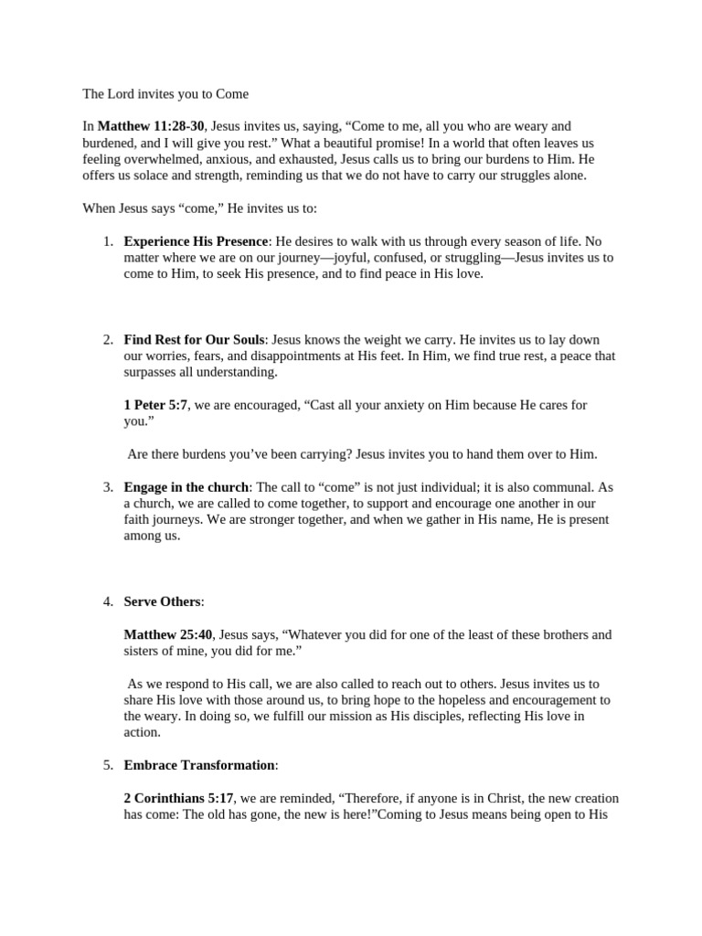 Jesus' Invitation to Come and Rest | PDF | Jesus | Systematic Theology