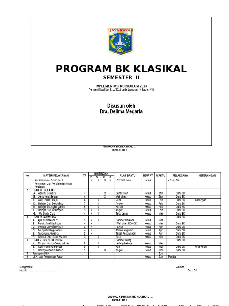 4. Program Dan Jadwal Bk Klasikal Semester II | PDF