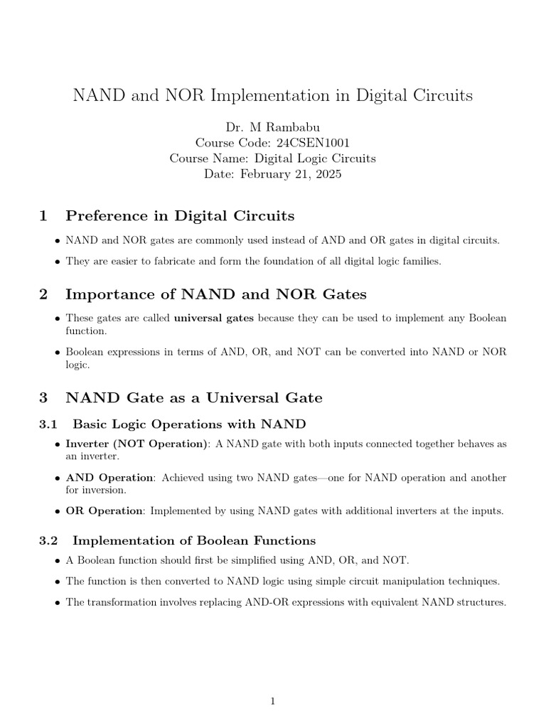 NAND and NOR Implementation | PDF | Logic Gate | Boolean Algebra
