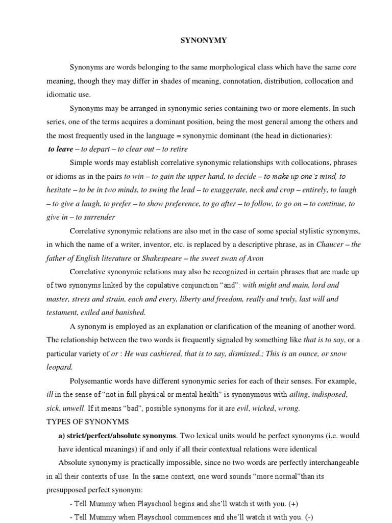 Sense Relations Between Words | PDF | Verb | Language Mechanics